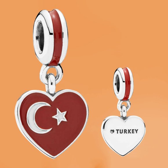 Pandora | Jewelry | Pandora Turkey Heart Flag Charm 79552enmx | Poshmark